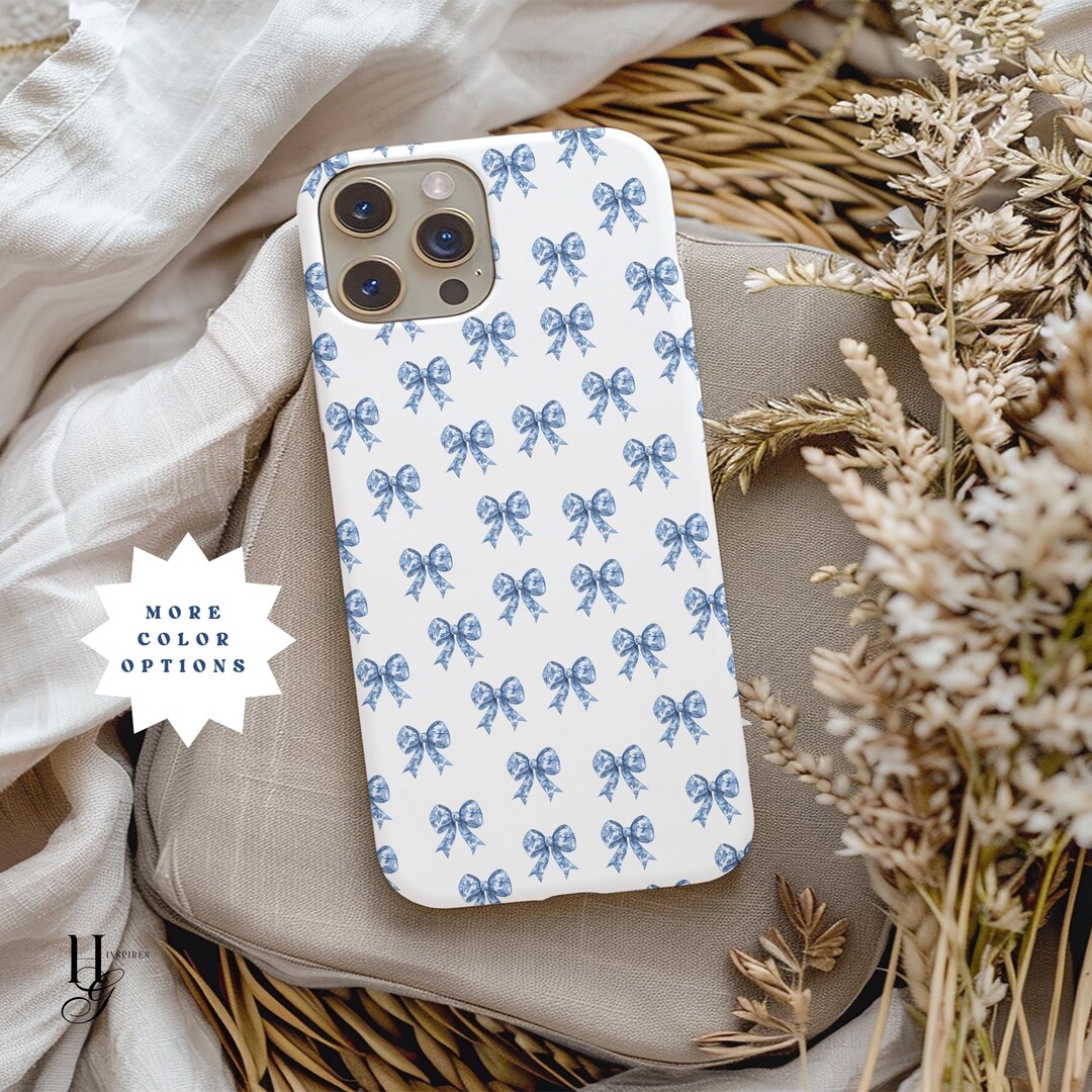 Blue Preppy Bow Phone Cases Coquette Chinoiserie Ribbon Phone Covers ...