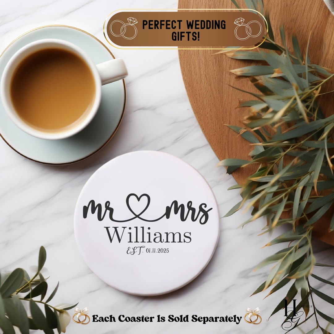 Personalized Mr and Mrs Round Ceramic Drink Coasters His and Hers Cup ...