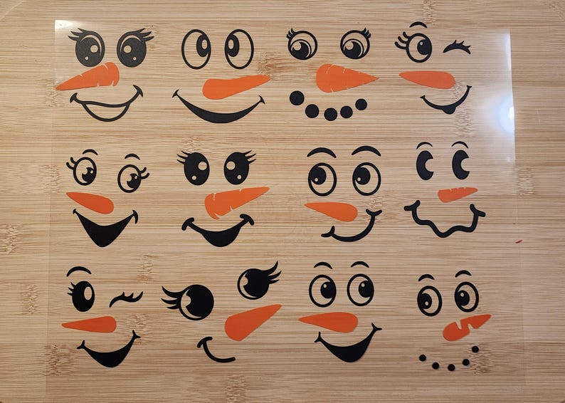 Snowman Face Vinyl Decal, Set of 12 for Christmas Ornaments, Ornament ...