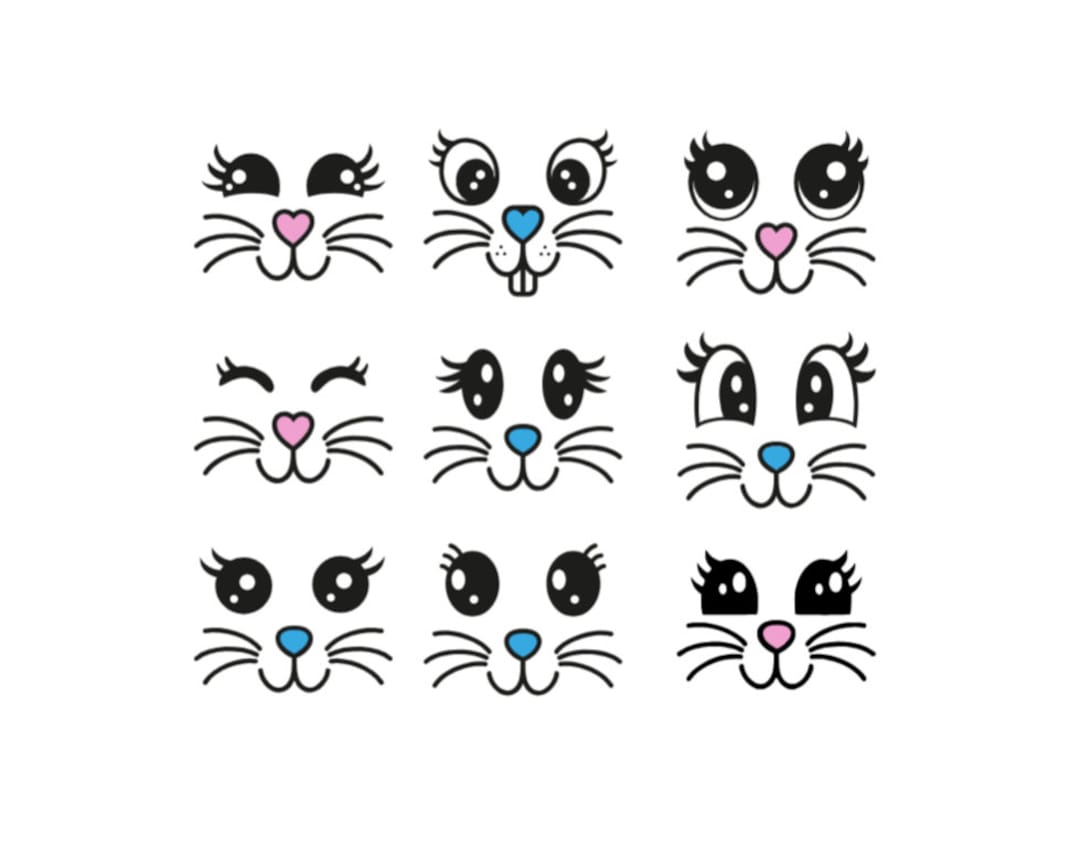 Easter Bunny Face Stickers: Waterproof Vinyl Decals, Set of 9 - Etsy