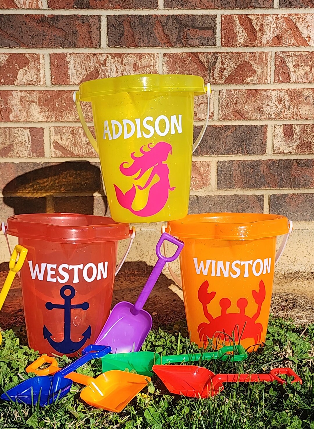 Personalized Kids Beach Bucket & Shovel Set: Glitter Sand Bucket, Party ...