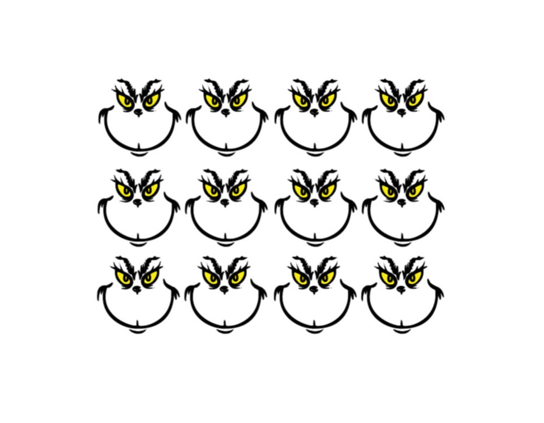 Grinch Face Vinyl Decal, Set of 12 for Christmas Ornaments, Ornament ...