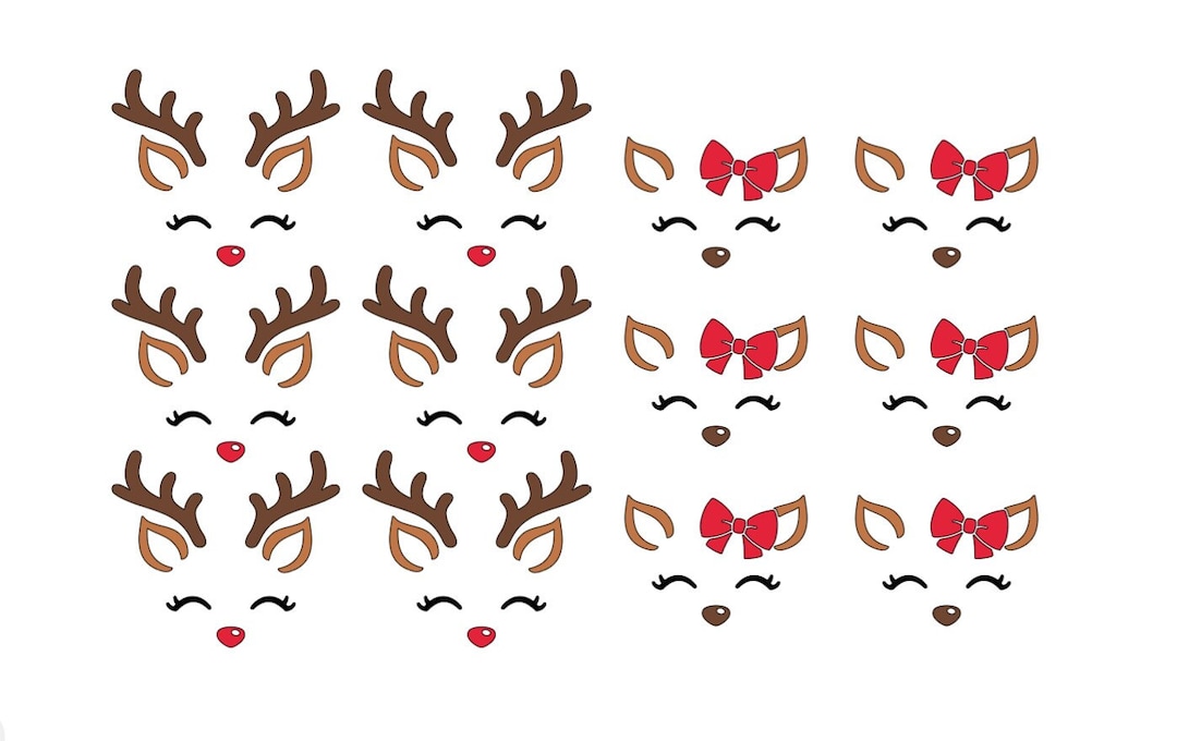 Reindeer Face Vinyl Decal, Set of 12 for Christmas Ornaments, Ornament ...