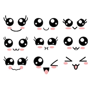 Kawaii Face Vinyl Decals, Cute Waterproof Stickers (set of 9) - Etsy