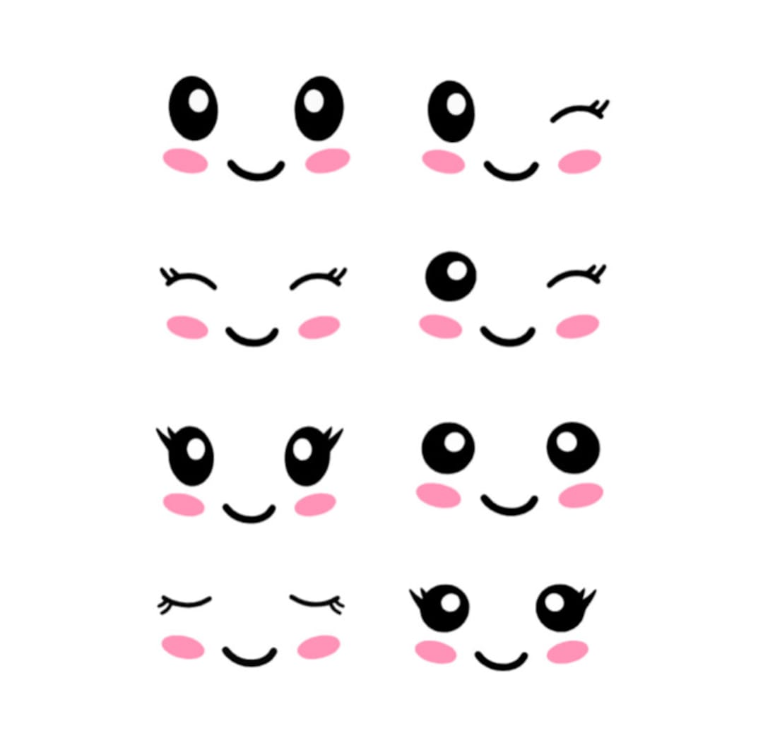 Kawaii Face Vinyl Decals, Cute Waterproof Stickers (set of 8) - Etsy