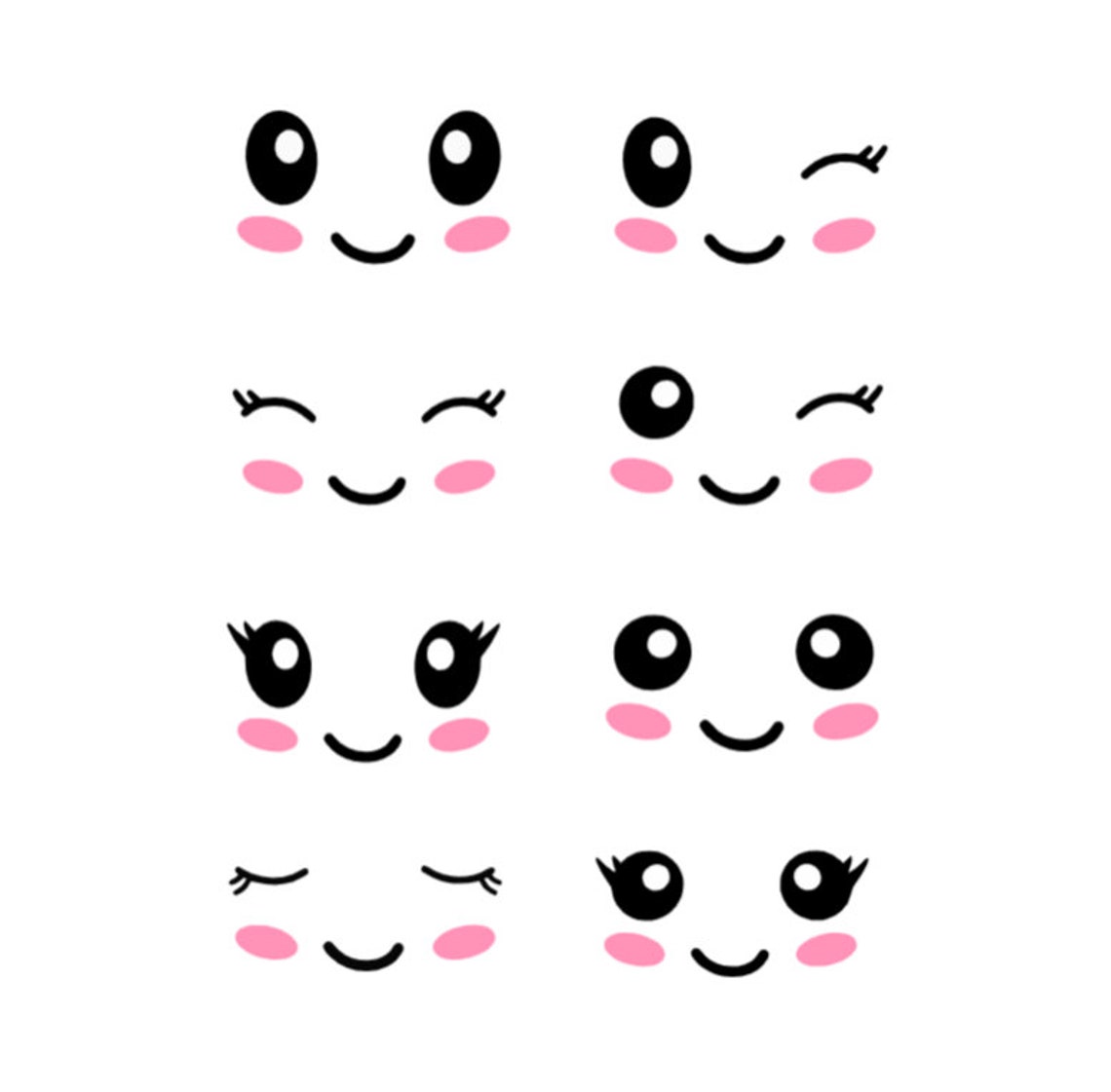 Kawaii Face Vinyl Decals, Cute Face Decals, Marshmallow Face Decals ...
