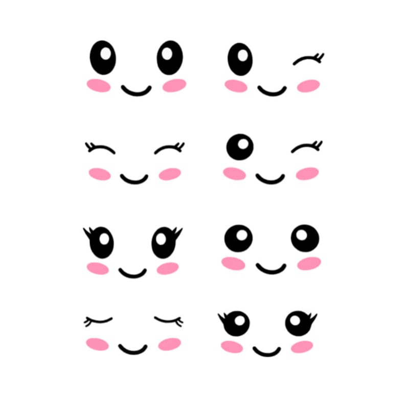 Kawaii Face Vinyl Decals, Cute Waterproof Stickers (set of 8) - Etsy