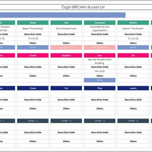 Bucket List Excel Template, Personel Bucket List Tracker, Editable ...