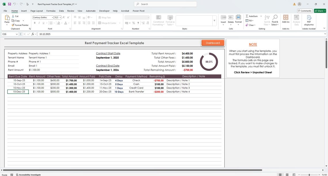 Rent Payment Tracker Excel Template: Landlord Rental Log (digital ...