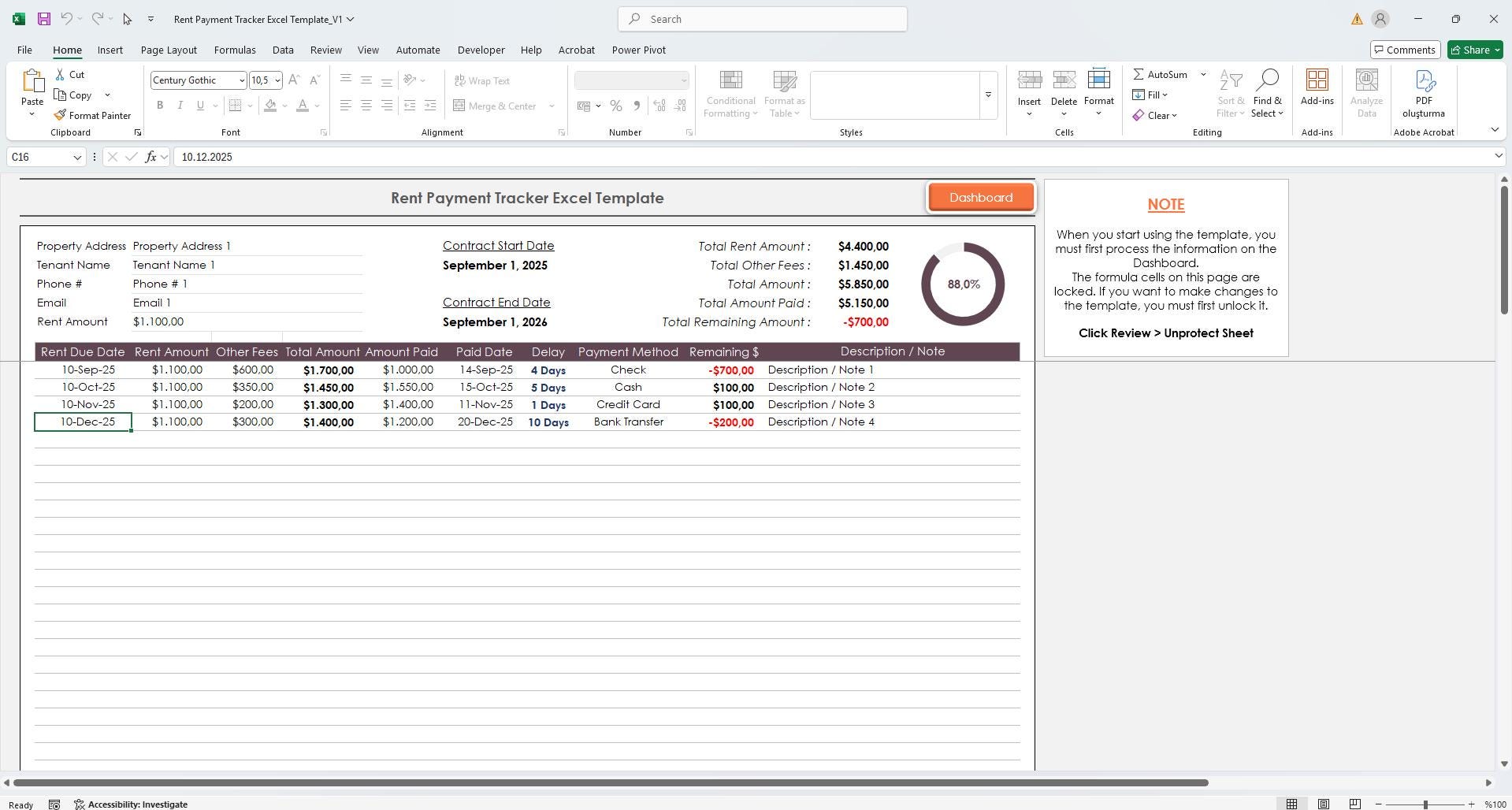 Rent Payment Tracker Excel Template: Landlord Rental Log (digital ...