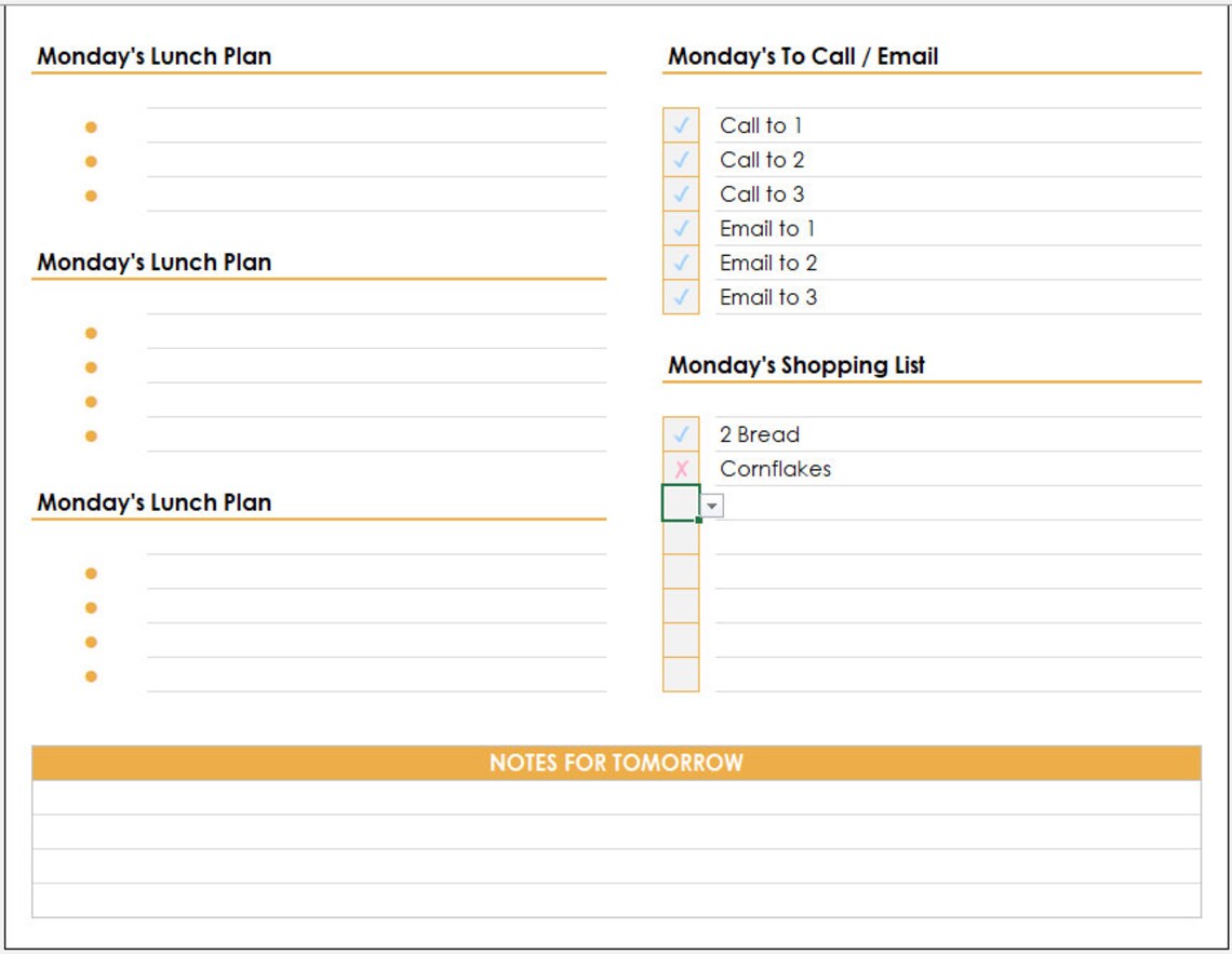 Daily Personel Planner Excel Template, 7 Days Planner, Daily Schedule ...