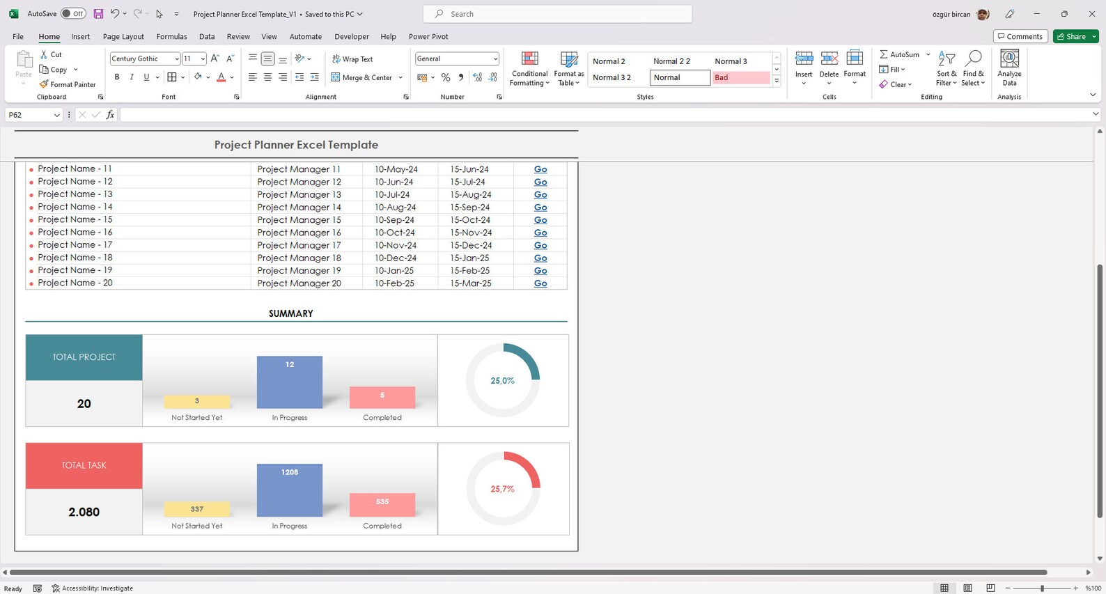 Project Planner Excel Template, Project Task Planner Excel Template ...