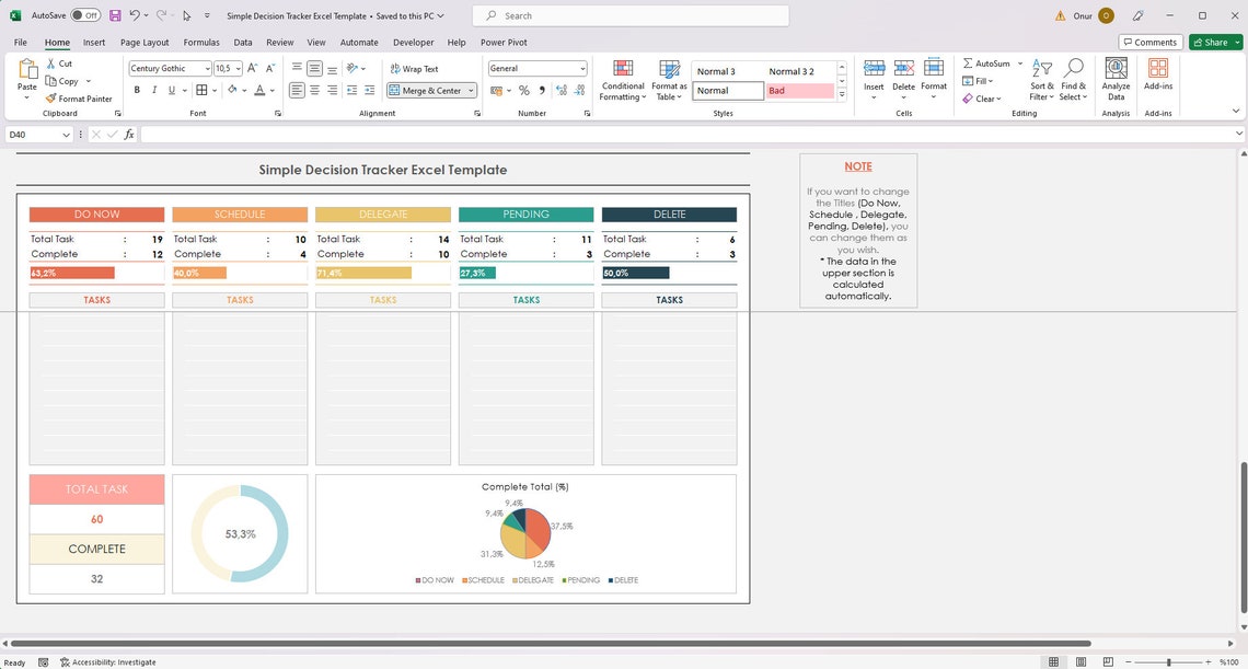 Simple Decision Tracker Excel Template, Task Priorty Tracker Excel ...