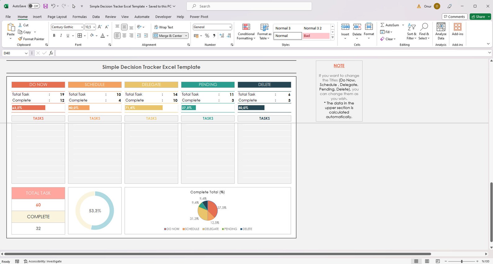 Simple Decision Tracker Excel Template, Task Priorty Tracker Excel ...