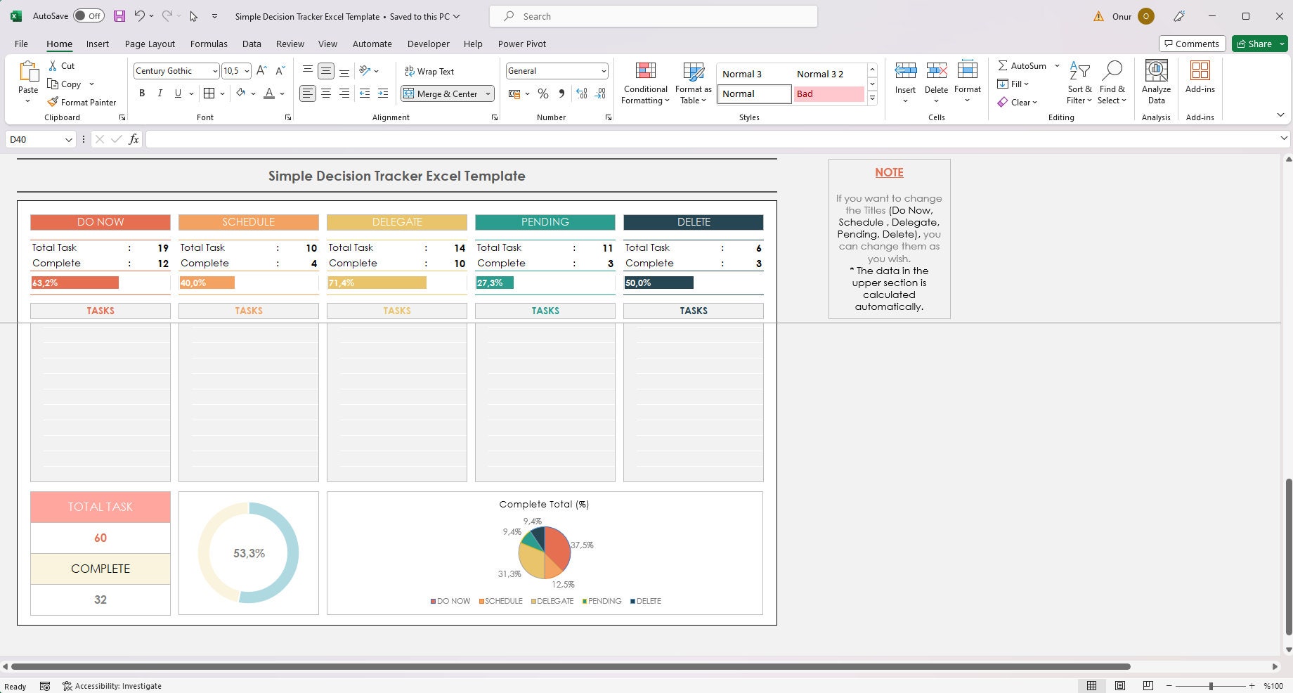 Simple Decision Tracker Excel Template, Task Priorty Tracker Excel ...