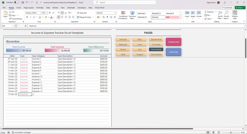 Income and Expense Tracker Excel Template, Business Bookkeeping Excel ...