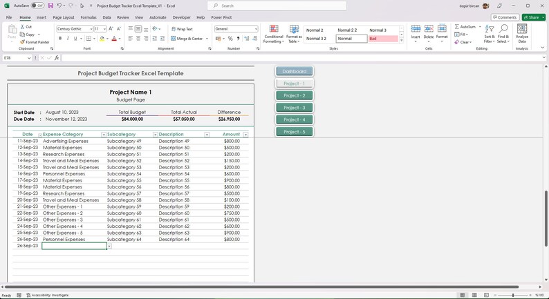 Project Budget Tracker Excel Template: Expense Management (digital ...