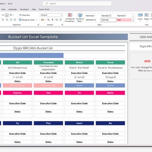 Bucket List Excel Template, Personel Bucket List Tracker, Editable ...