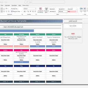 Bucket List Excel Template, Personel Bucket List Tracker, Editable Excel Spreadsheet - Etsy