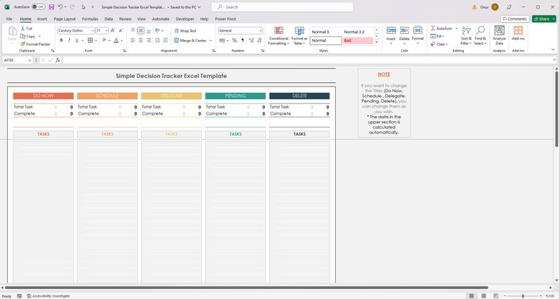 Simple Decision Tracker Excel Template, Task Priorty Tracker Excel ...