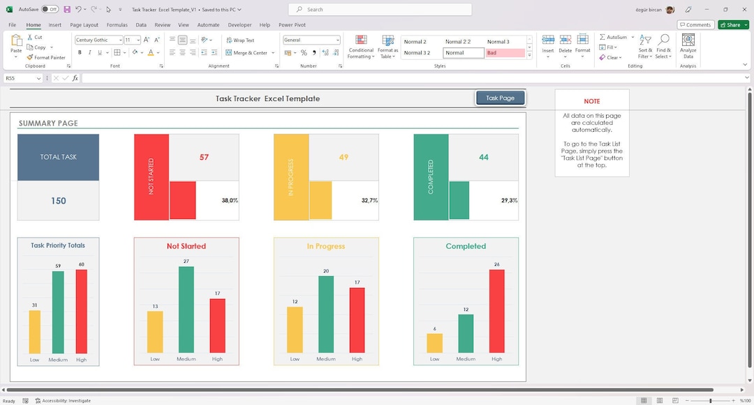Task Tracker Excel Template Task List Planner Excel Template - Etsy