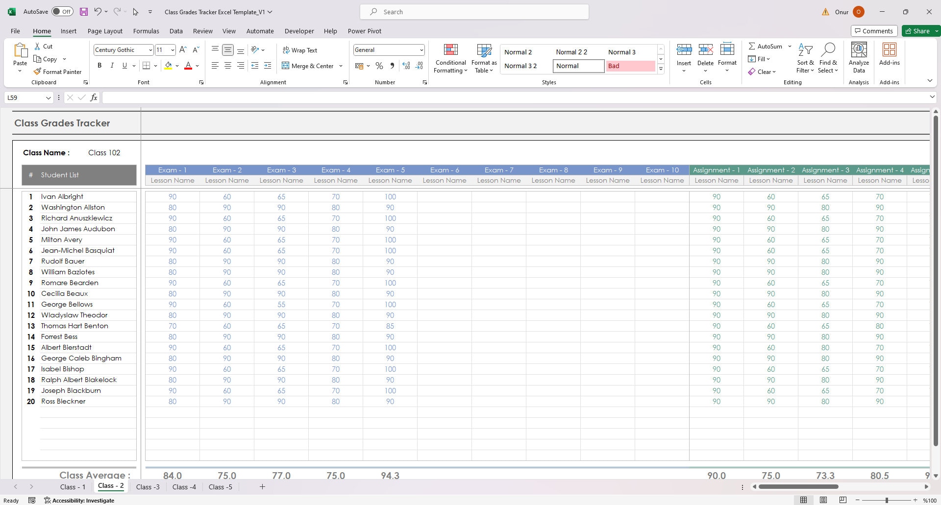 Class Grades Tracker Excel Template: Student Performance Planner - Etsy