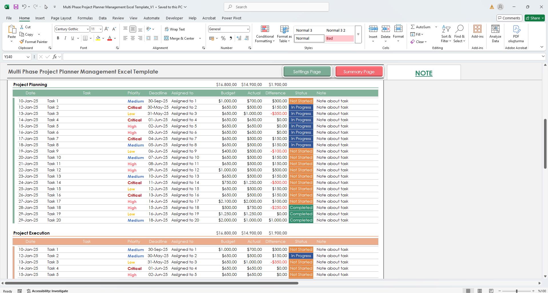 Multi Phase Project Planner Management Excel Template, Excel Project ...