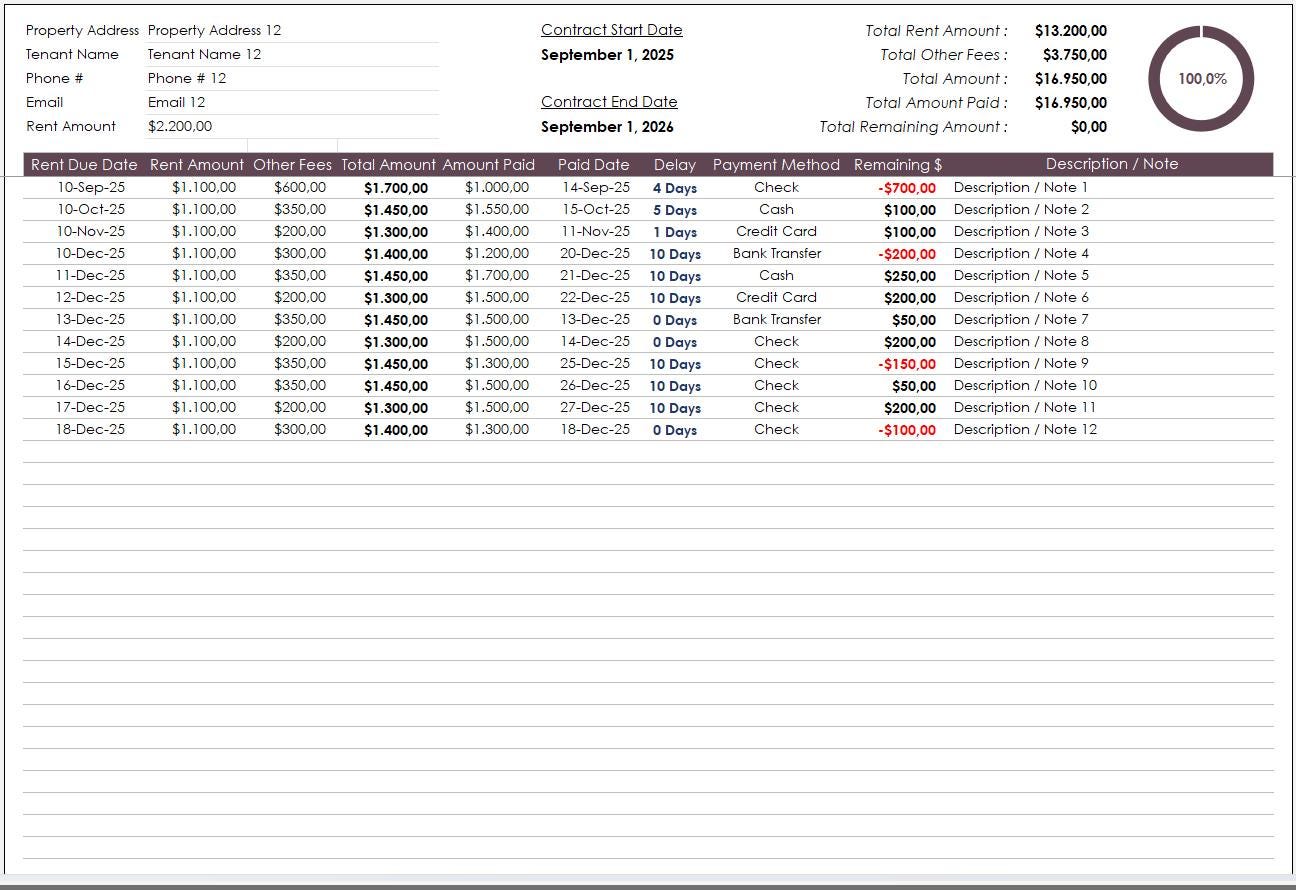 Rent Payment Tracker Excel Template: Landlord Rental Log (digital ...