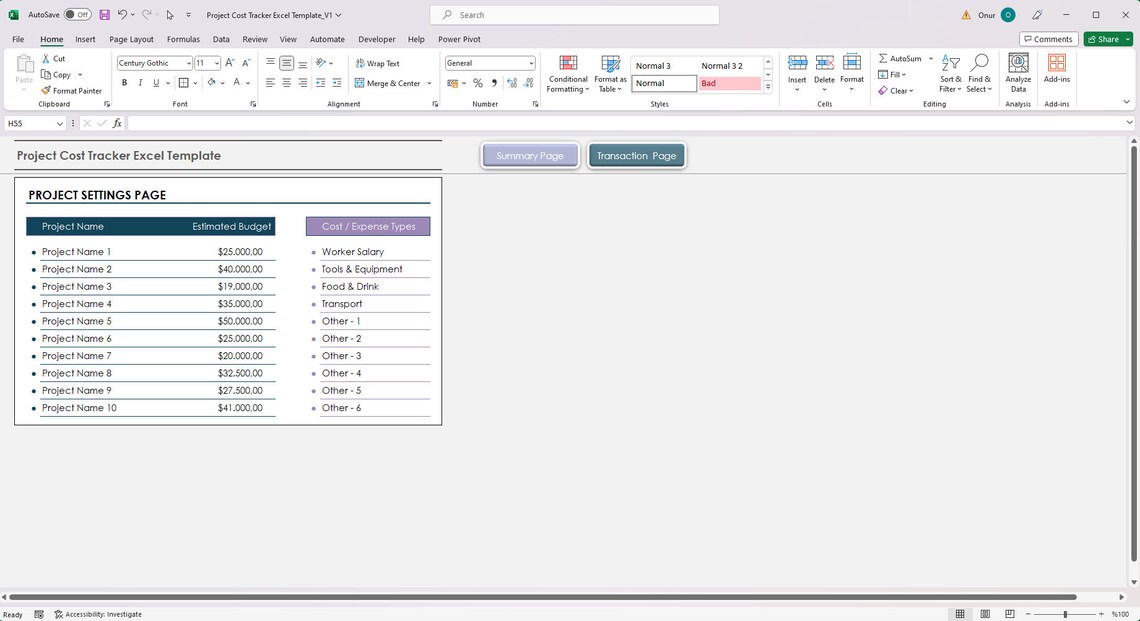 Project Cost Tracker Excel Template: Expense & Budget Management - Etsy
