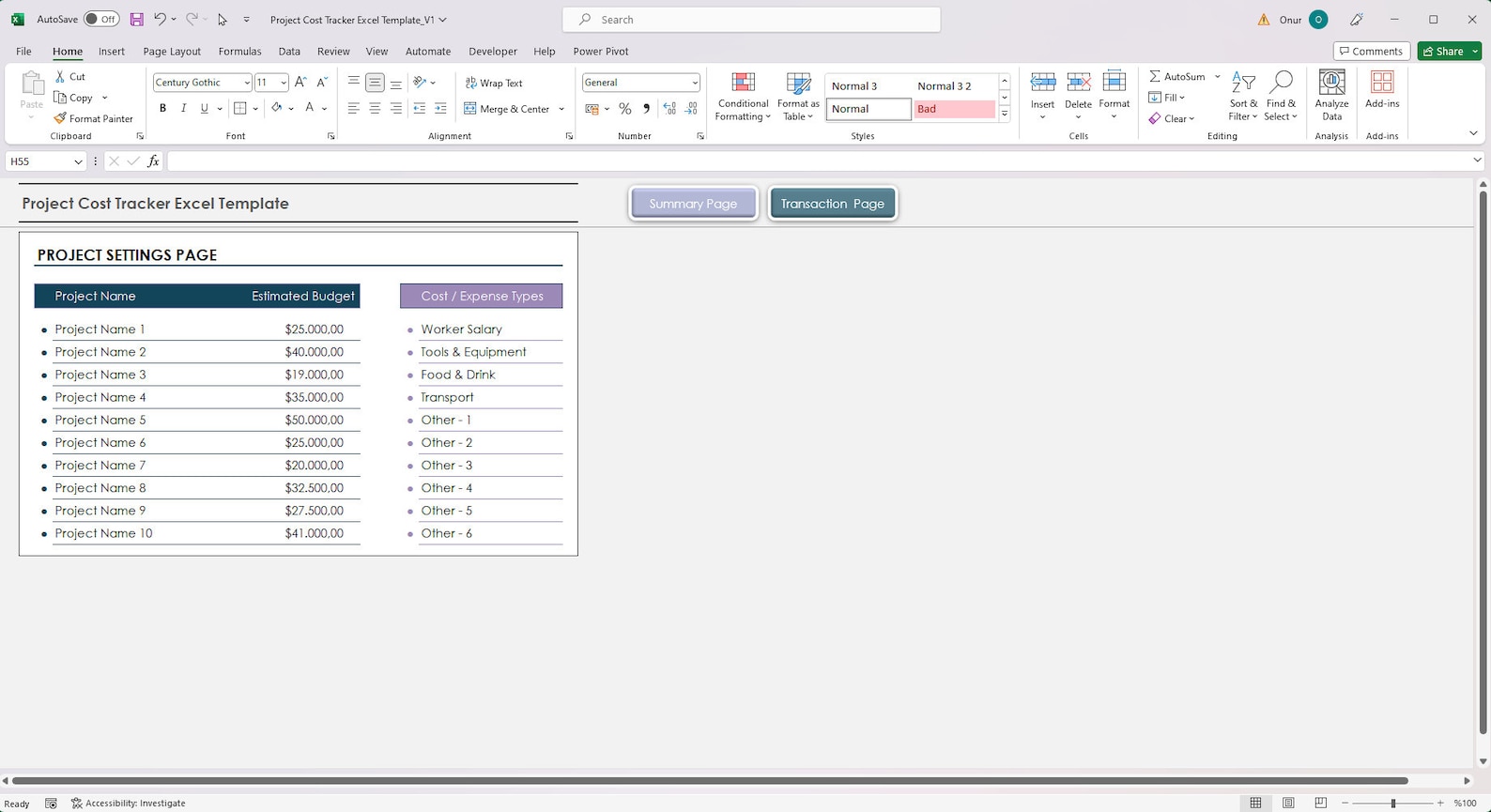 Project Cost Tracker Excel Template: Expense & Budget Management - Etsy