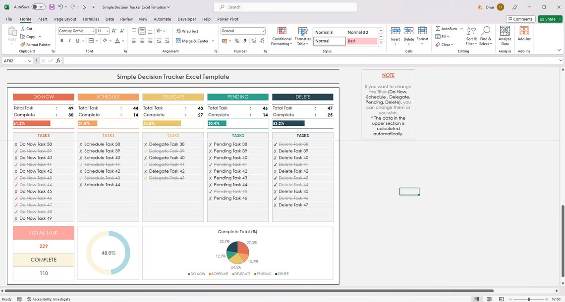 Simple Decision Tracker Excel Template, Task Priorty Tracker Excel ...