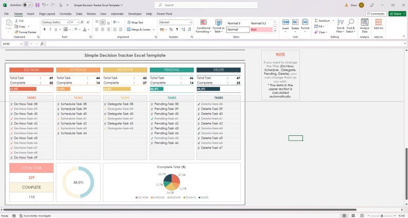 Simple Decision Tracker Excel Template, Task Priorty Tracker Excel ...