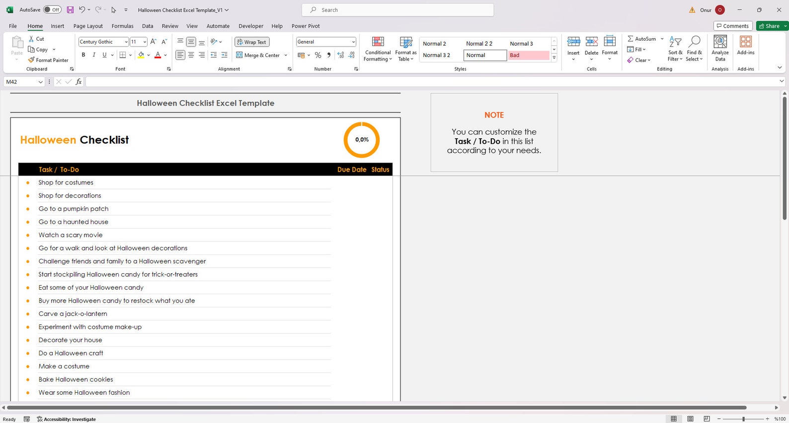 Halloween Checklist Excel Template, Halloween To-do List Excel Template ...