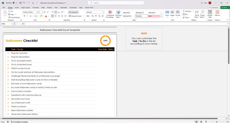 Halloween Checklist Excel Template, Halloween To-do List Excel Template ...