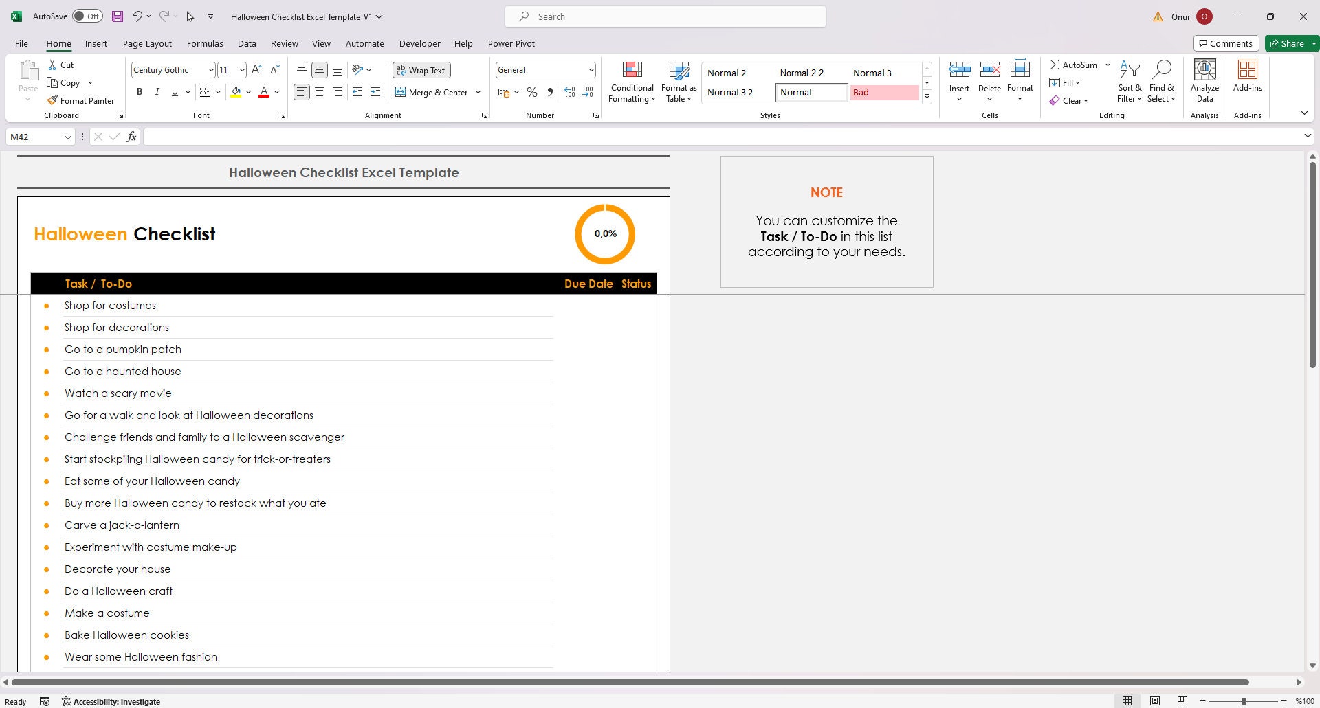 Halloween Checklist Excel Template, Halloween To-do List Excel Template ...