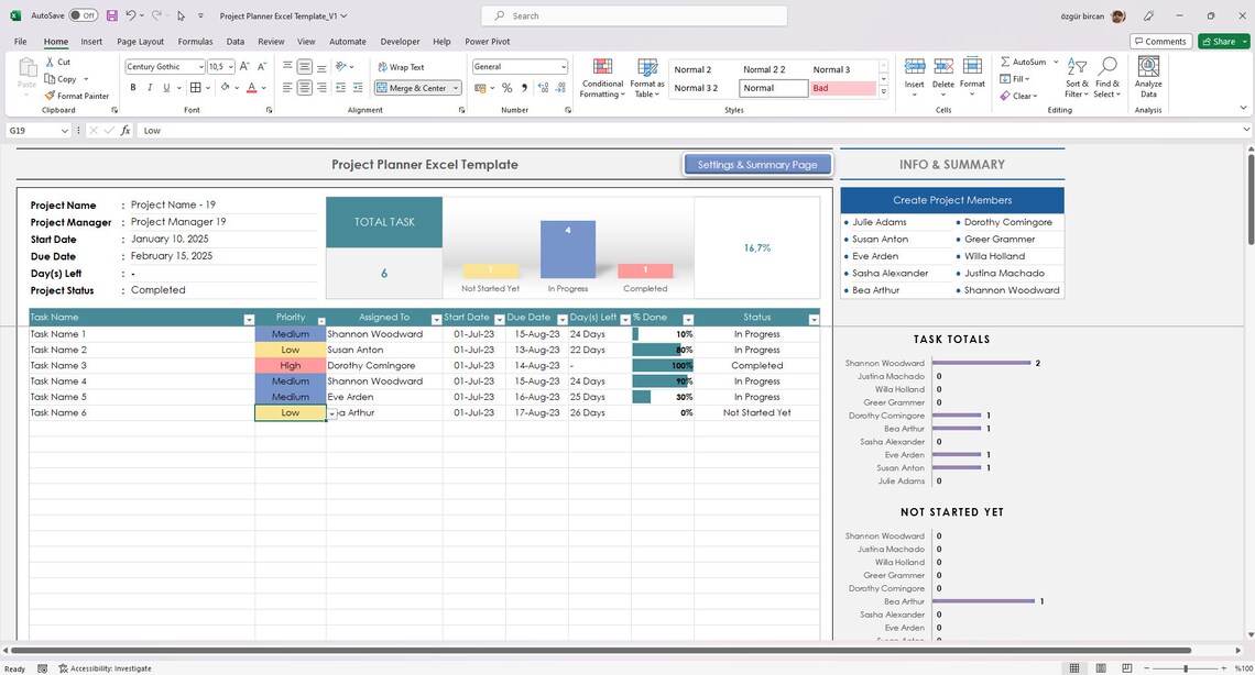 Project Planner Excel Template, Project Task Planner Excel Template ...