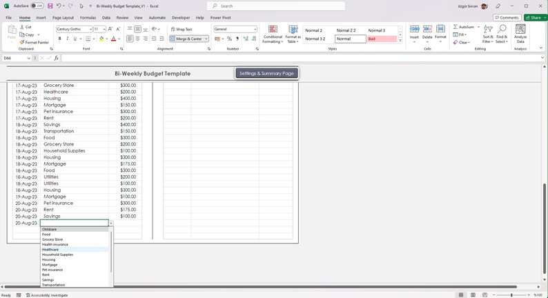 Bi-weekly Budget Excel Template, 2 Weeks Budget Excel Template, Bi ...