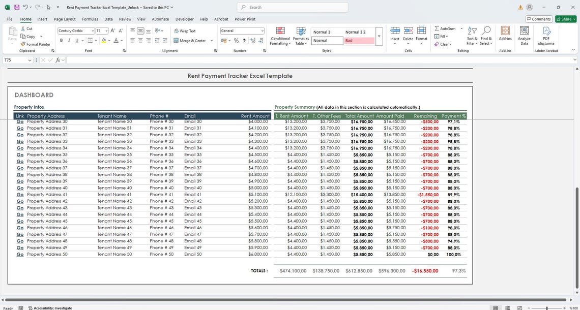 Rent Payment Tracker Excel Template: Landlord Rental Log (digital ...