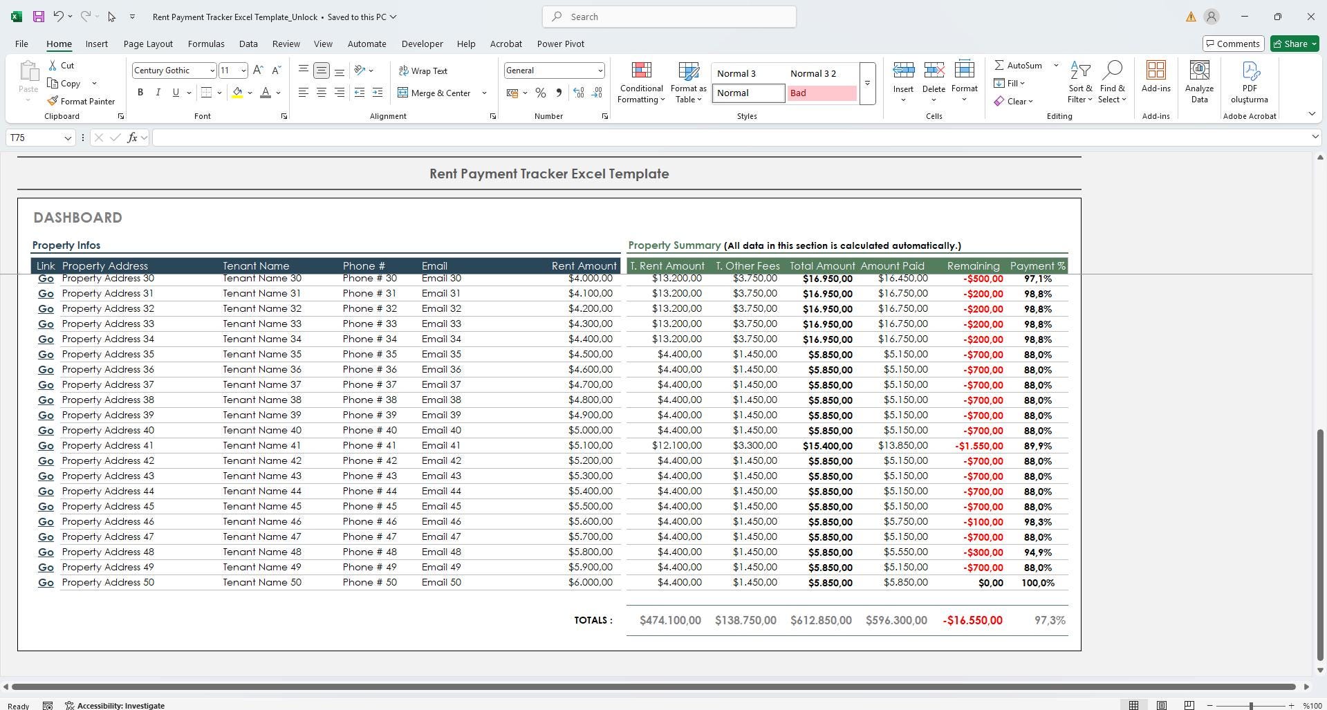 Rent Payment Tracker Excel Template: Landlord Rental Log (digital ...