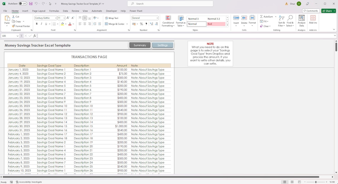 Money Savings Tracker Excel Template Money Goal Tracker Excel - Etsy
