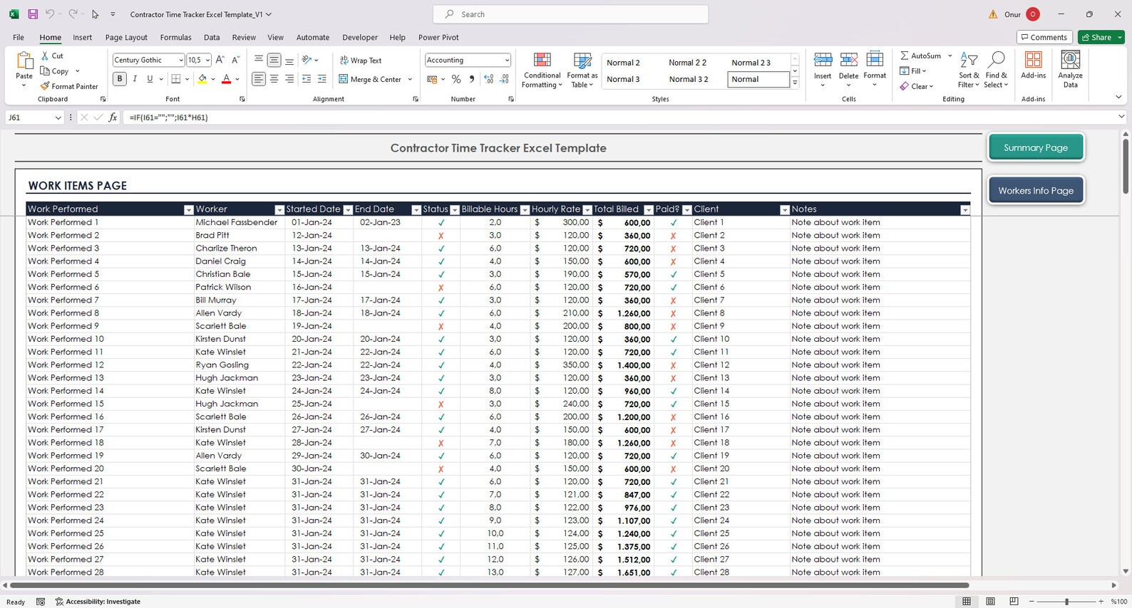 Contractor Time Tracker Excel Template: Project Management Spreadsheet ...