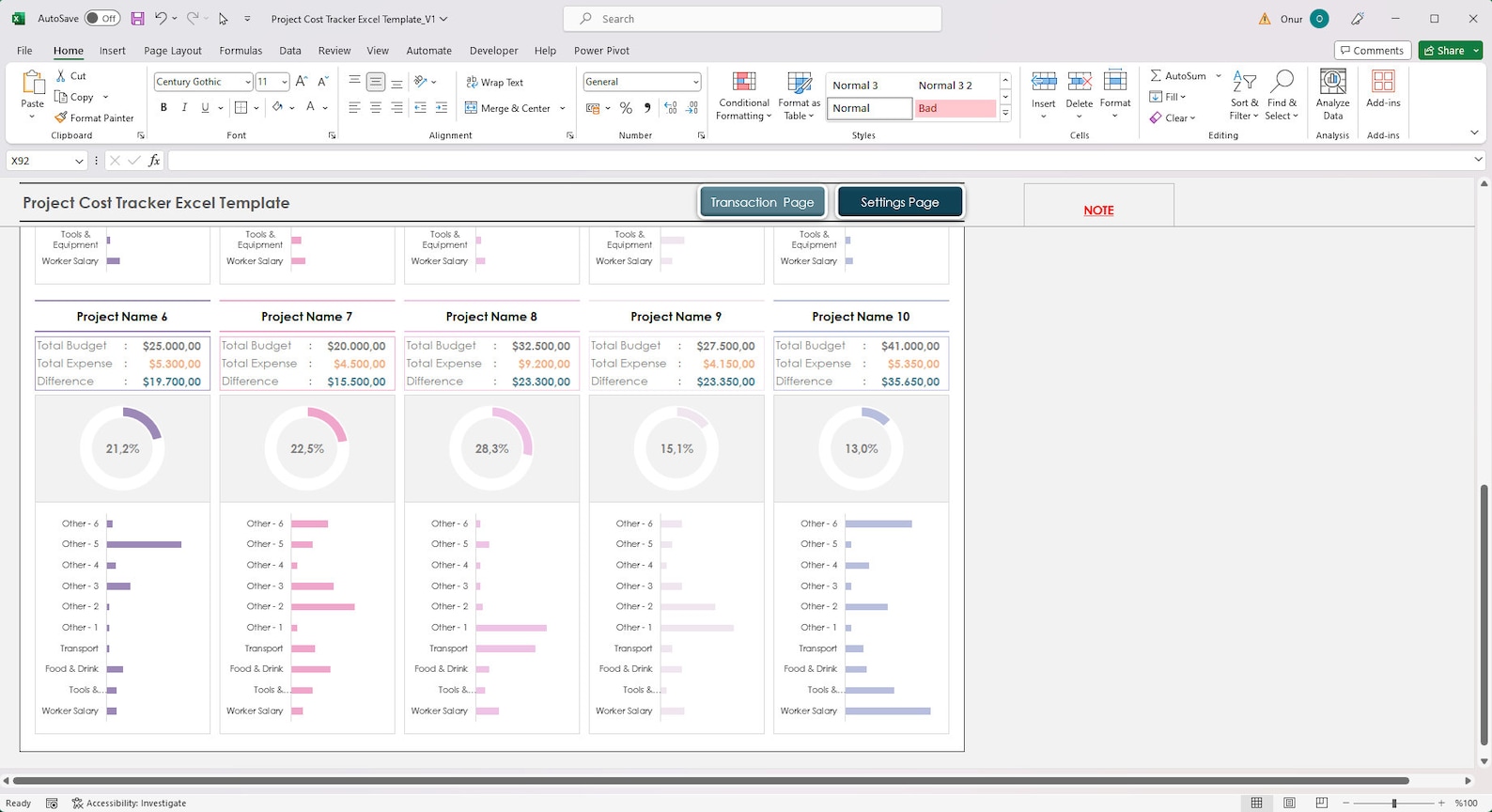 Project Cost Tracker Excel Template: Expense & Budget Management - Etsy