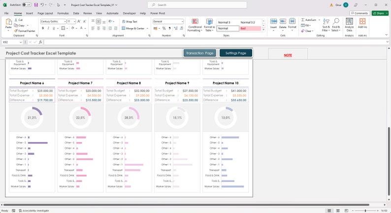 Project Cost Tracker Excel Template: Expense & Budget Management - Etsy