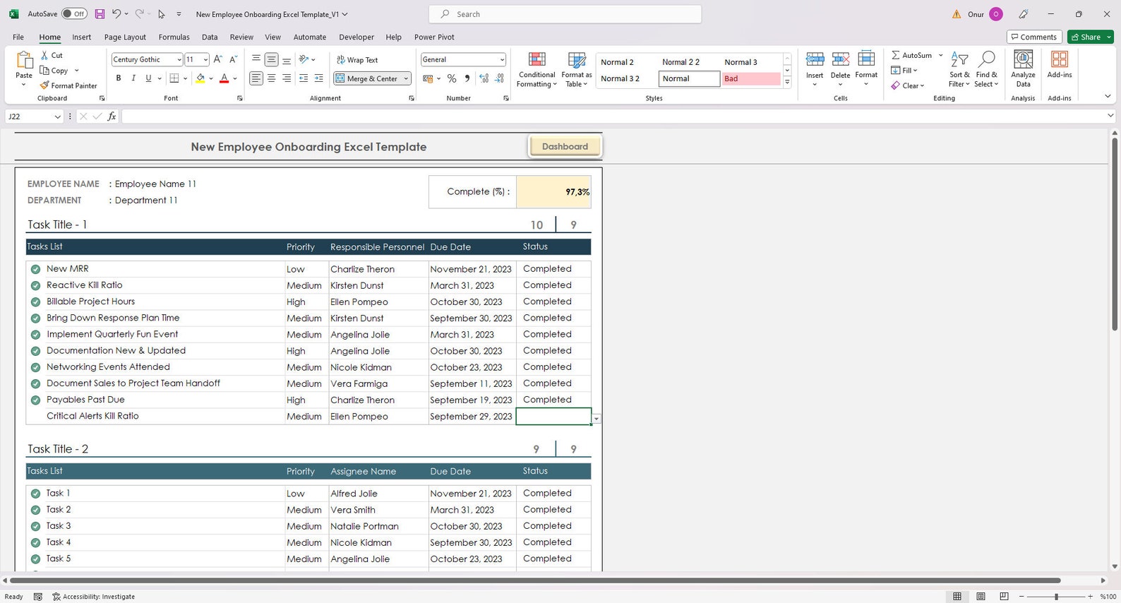 New Employee Onboarding Excel Template, Employee Task List Excel ...
