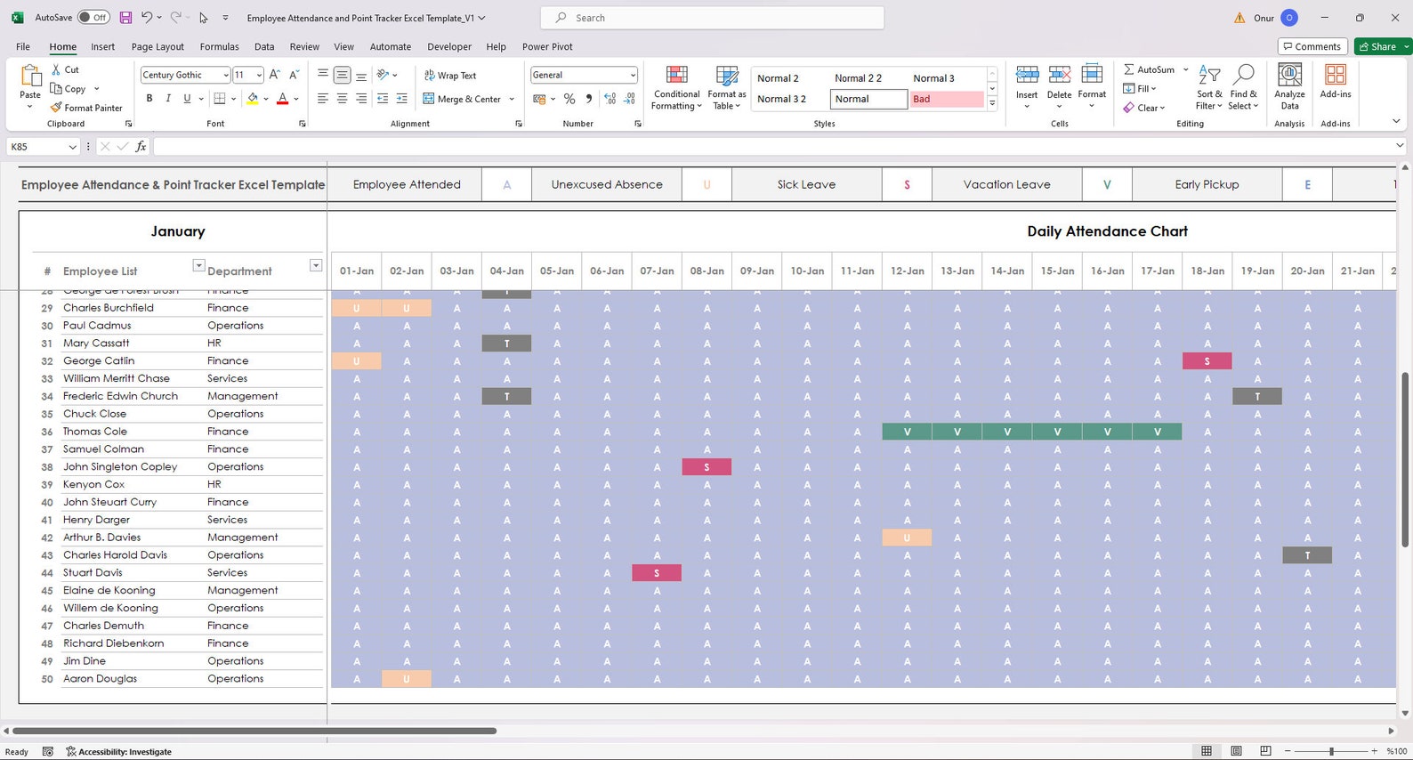 Employee Attendance and Point Tracker Excel Template, Attendance Point ...