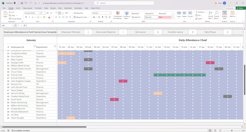 Employee Attendance Tracker: Point System Excel Template - Etsy