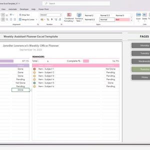 Weekly Assistant Planner Excel Template, 5 Days Office Planner Excel ...