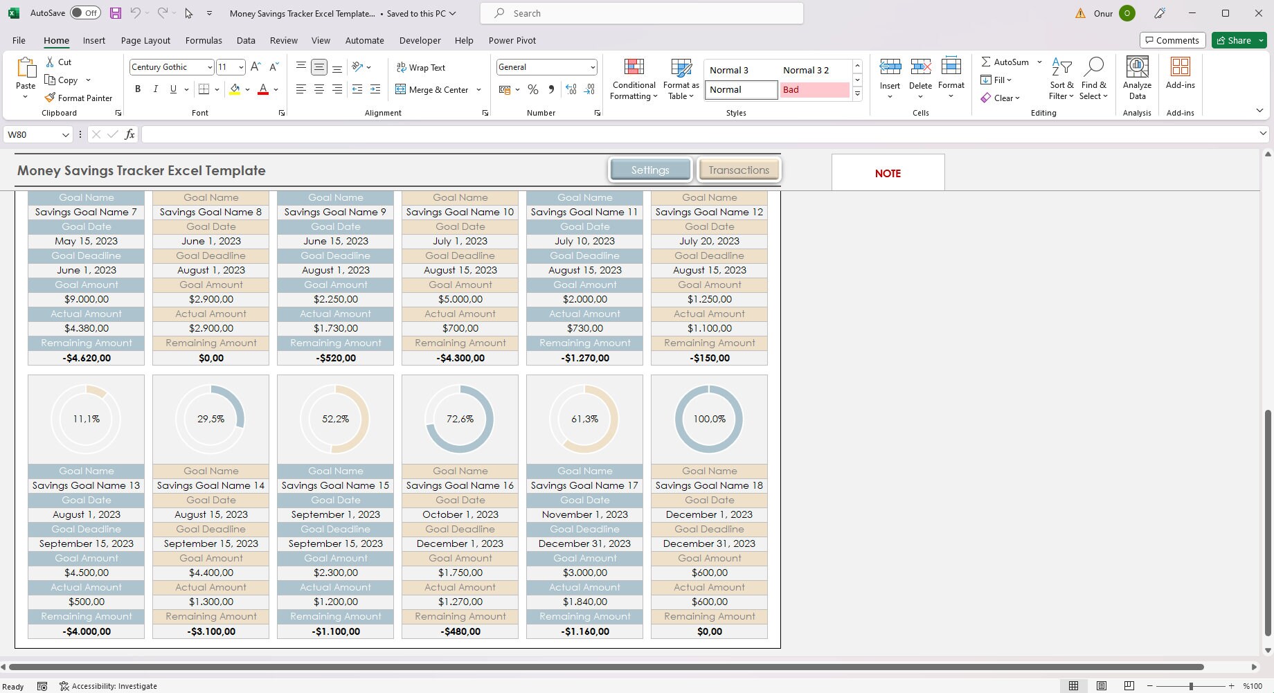 Money Savings Tracker Excel Template, Money Goal Tracker Excel Template ...