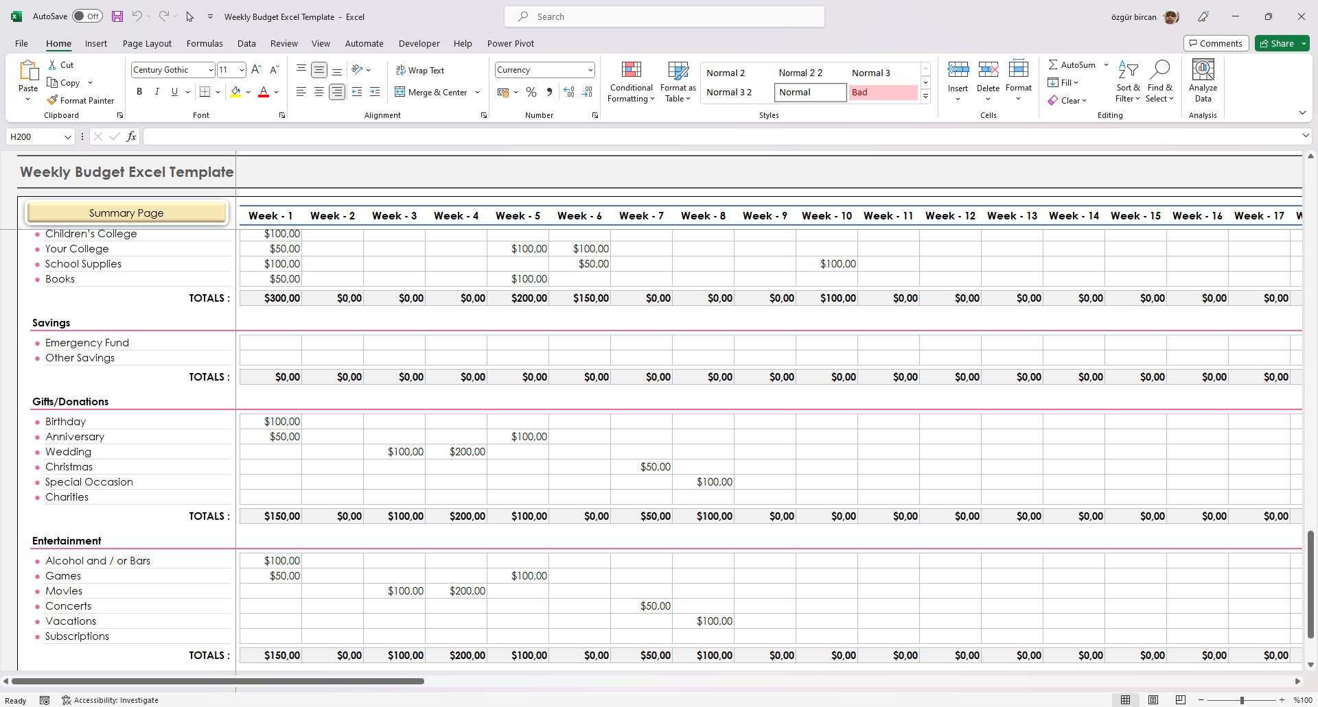 Weekly Budget Excel Template: 52 Week Income & Expense Tracker - Etsy