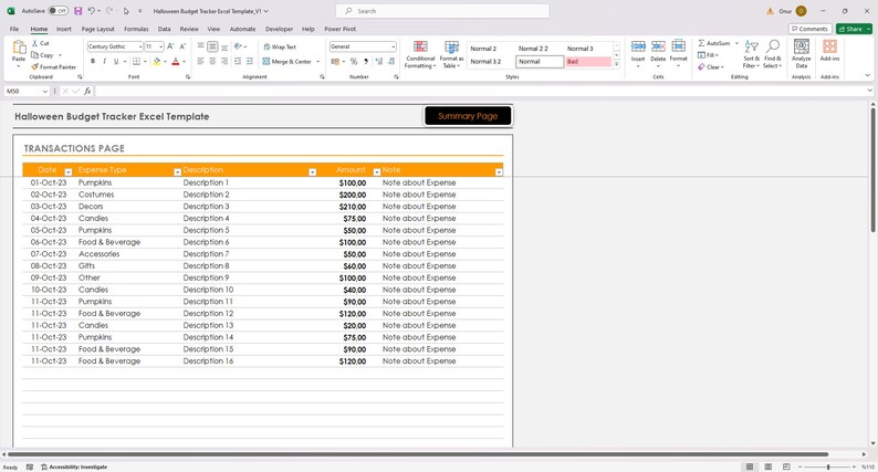 Halloween Budget Tracker: Excel Template - Etsy